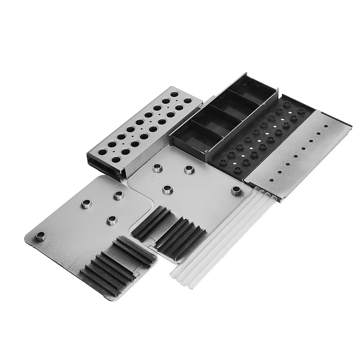 EVTSCAN 200x170x160 mm Compact Desktop Small Tool Holder Organizer, with 18 Holes and 4 Compartments, ABS Plastic Easy Assembly Workbench Tool Rack for Screwdriver, Wrench, Plier