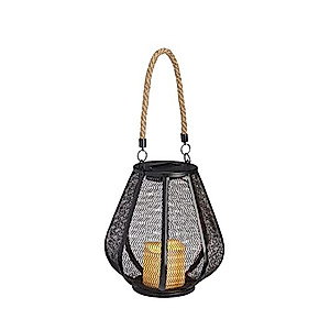 Lights4fun, Inc. 9.5” Black Mesh Metal Solar Powered LED Outdoor Garden & Patio Hanging or Table Lantern