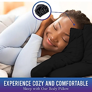 Memory Foam Body Pillow (Black, 20 x 54 Inch) - Full Body Pillows for Adults - Large Body Pillow Insert with Pillowcase for Back & Side Sleepers, Black Silk Body Pillow Cover & Silk Bonnet