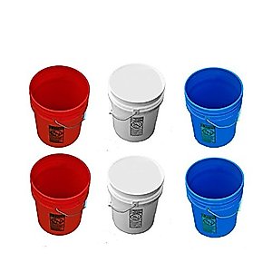 5 Gallon Buckets, Six (6) Pack | Plastic | Red, White & Blue