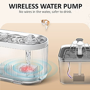 BaoLin Cat Water Fountain with Wireless Pump 3L/100oz, Ultra Quiet Pet Fountain with Stainless Steel Water Bowl, BPA-Free, Water Filter Included, Large Cat Drinking Fountain