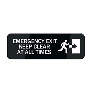 Emergency Exit Keep Clear At All Times Sign, Self Adhesive Sign For Door Or Wall 10 X 3 Inch Quick And Easy Installation Premium Acrylic Design For Your Home Office/Business