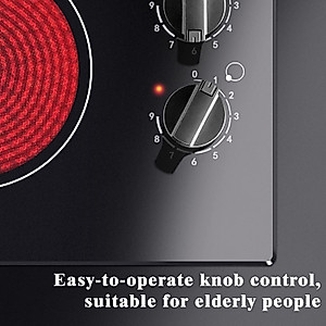 Karinear 4 Burner Electric Cooktop 24 Inch, Built-in Electric Stove Top, 220-240v Electric Radiant Cooktop with Knob Control, Residual Heat Indicator, Over-Temperature Protection, Hard Wire(No Plug)