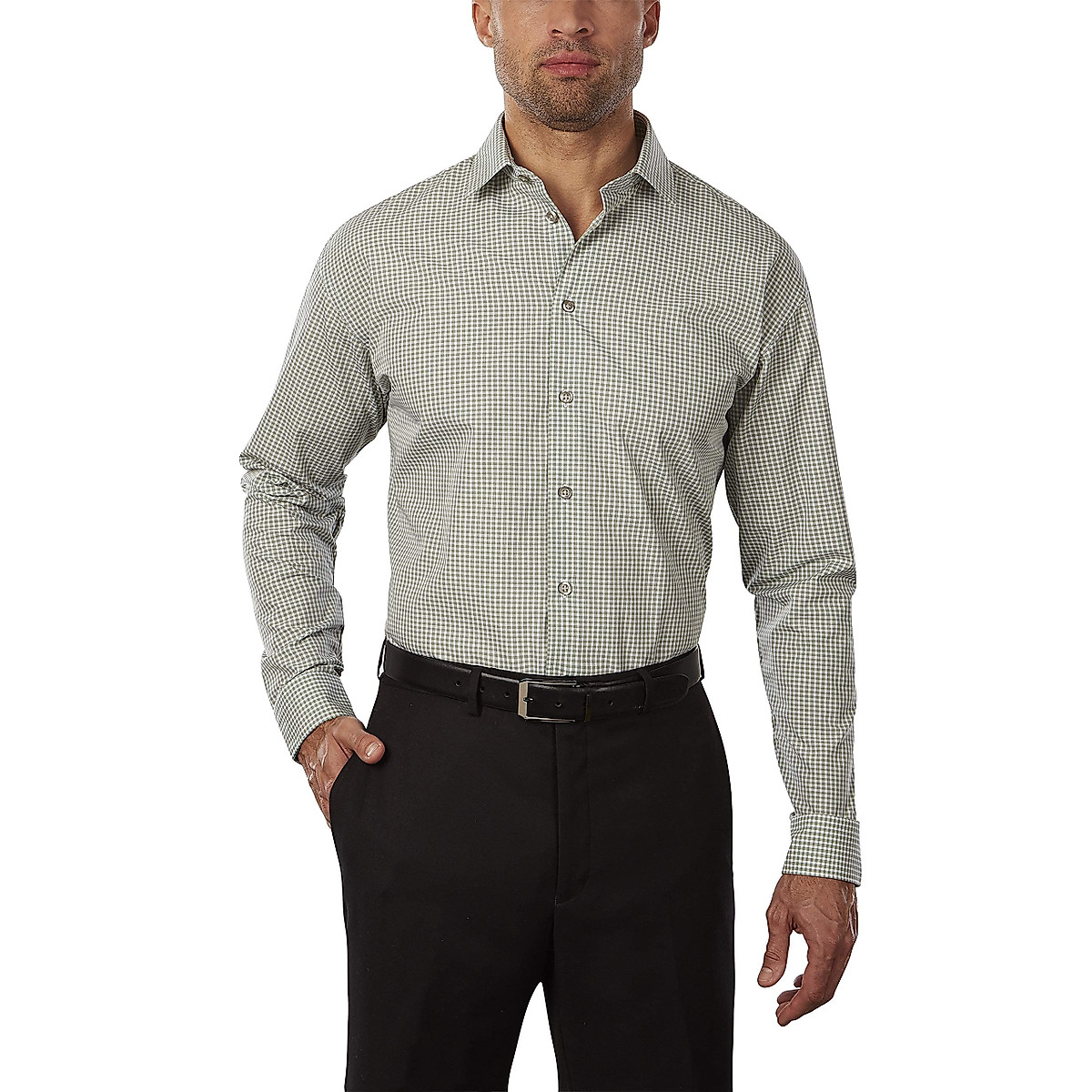 Unlisted by Kenneth Cole mens Regular Fit Checks and Stripes (Patterned) Dress Shirt, Ash Green, 17 -17.5 Neck 34 -35 Sleeve US