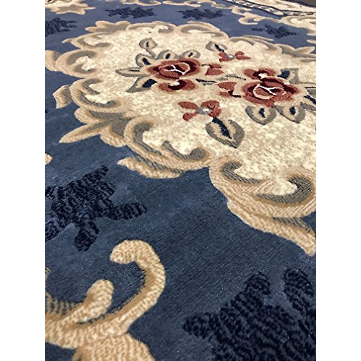 Traditional Aubusson Persian Area Rug Light Blue with Red Design 507 (5 Feet 3 Inch X 7 Feet 2 Inch)
