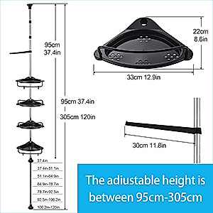 Hoomtaook Shower Caddy Tension Pole 4-Tier Corner Shower Shelves Rustproof Bathroom Shower Organizer Bathtub Tension Pole Shower Caddy, Shower Rack for Inside Shower, 37-120 Inch, Black
