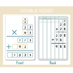 Set of Dry Erase Multiplication and Division Practice White Board, 8" x 12" 2-Digits Mathematics Board with a 4" x 2.5" Multiplication Chart Board for Kids Students, Classroom and Home.
