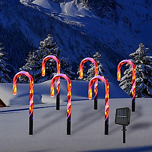 SEEROOTOYS Cane Lights 10 Piece Candy Canes Outdoor Decorations 14.5 Inch Festive Solar Crutches Lights Red LED Lights Pathway Markers Outdoor Garden Stake Lights Wedding Party Decor