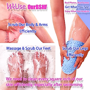 WeUse OurBSHF Back Scrubber Hands-Free for Shower. Easy to Clean Big Flat Silicone Back Washer Foot Massager Body Brush Replace Loofah Sponge. Stick to Wall to Scrub, Hang on Hook to Dry (Grey)