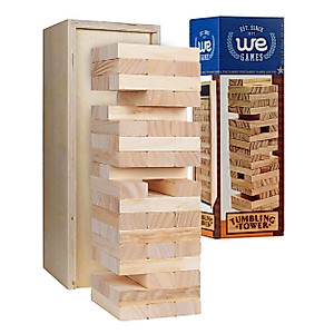 WE Games Wooden Block Stacking Party Game for Adults, Tumble Tower Wedding Guest Book Alternative, Tabletop Games, Includes Storage Case, 12 inches