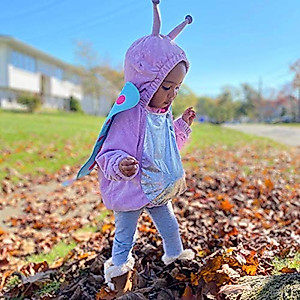 Baby Toddler Unisex Animal Themed Plush Hooded Pull Over with Attached Animal Spirit Hood (Purple Butterfly, 6-12 Months)