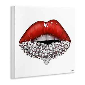 Stupell Industries Red Glam Lips with Glistening Cosmetic Stones Wall Art, 12x12, White