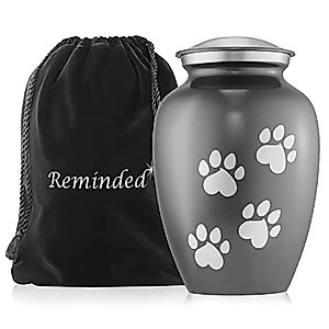 Reminded Pet Cremation Urns for Dog and Cat Ashes, Memorial Paw Print Urn - Small Up to 35 Pounds Gray