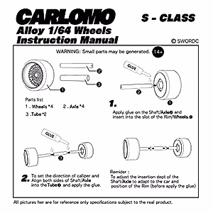 Carlomo 1/64 Scale Mini Alloy Wheels Tires with Axles S-Class Detail Up Kits for Professional Modified Diecast Model Vehicle Kit (S04-F)