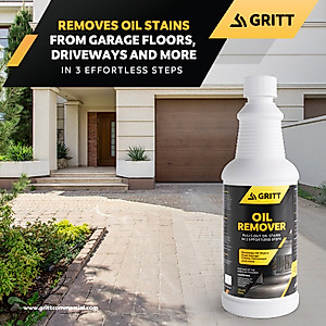 GRITT COMMERCIAL Concrete Oil Stain Remover | All Purpose Concentrated Cleaner for Oil, Grease, and Rust | Removes Stains from Concrete and Asphalt Driveways, Garages, and Patios 32 oz