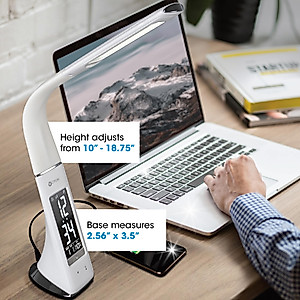 OttLite Thrive LED Sanitizing Desk Lamp with Clock and USB Charging - Eliminates up to 99.9% of Bacteria, Touch Activated, Flexible Neck, Modern Light for Reading, Crafting & Office Desktop