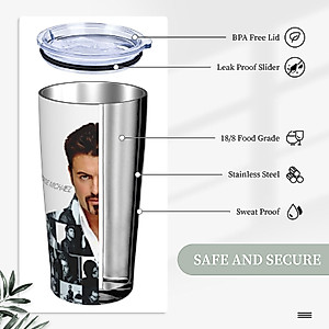 DFAGGQL George Music Michael Stainless Steel Insulated Tumbler Coffee Mug Water Cup Vacuum Bottle with Straw and Lid 20 oz