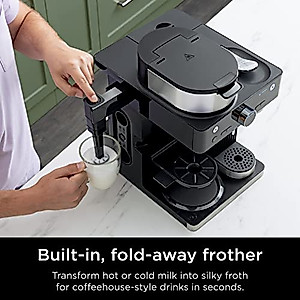 Ninja CFN601 Espresso & Coffee Barista System, Single-Serve Coffee & Nespresso Capsule Compatible, 12-Cup Carafe, Built-in Frother, Espresso, Cappuccino & Latte Maker, Black & Stainless Steel