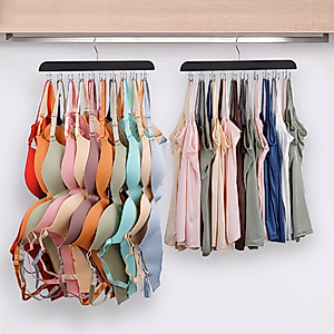 OMHOMETY Bra Hanger for Closet, Tank Top Hanger 20 Hooks Capacity Sturdy Wood Space Saving Hanger Sport Bras Holder, Closet Organizers and Storage, Black 1 Pack