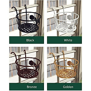 KIPAACCL Balcony Planters Railing Hanging Flower Pot Holders 2 Pack,Plant Iron Racks Fence Metal Potted Stand Mounted Balcony Round Plant Baskets Shelf Container Box for Indoor&Outdoor Use