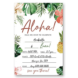 LoaHak Hawaiian Aloha Luau Birthday Decorations, Aloha Party Celebration, Hawaiian Aloha Luau Birthday Invitation. (082)
