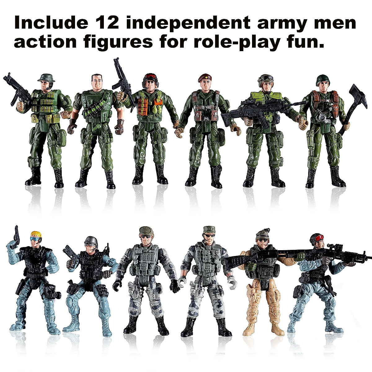 US Army Men and SWAT Team Toy Soldiers Action Figures with Military Weapons Accessories for Kids Boys Girls,12Pcs