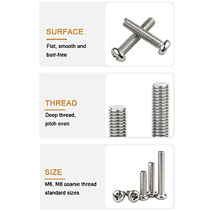 binifiMux 50pcs 1/4-20 Inch Round Head Phillips Machine Screws Assortment Kit, 304 Stainless Steel Silver Tone, 1/4 x 3/4,1,1-1/8,1-5/8,2 Inch