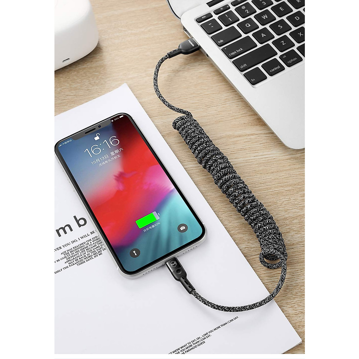 mcdodo [Type-C] Anti Winding Cable, Quick Charge QC 4.0 USB C Charging Data Coiled Cable Nylon Braided LED Compatible with Phone 15/15 Pro Max/Samsung Galaxy S20 S10 S9 S8 Plus Note10 LG Google Pixel
