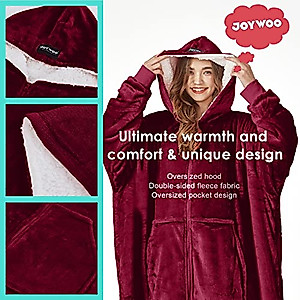 JOYWOO Wearable Blanket Hoodie, Oversized Hoodie Sweatshirt Blanket for Adults Women Men, Gift, Cozy and Fuzzy Sherpa Hoodie Blanket with Zipper and Giant Pocket