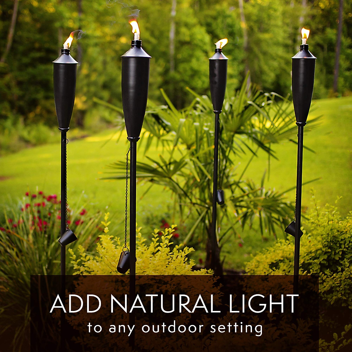 Dusq | Set of 4 Black Genie Outdoor Garden Torches, Use with Regular or Citronella Torch Fuel