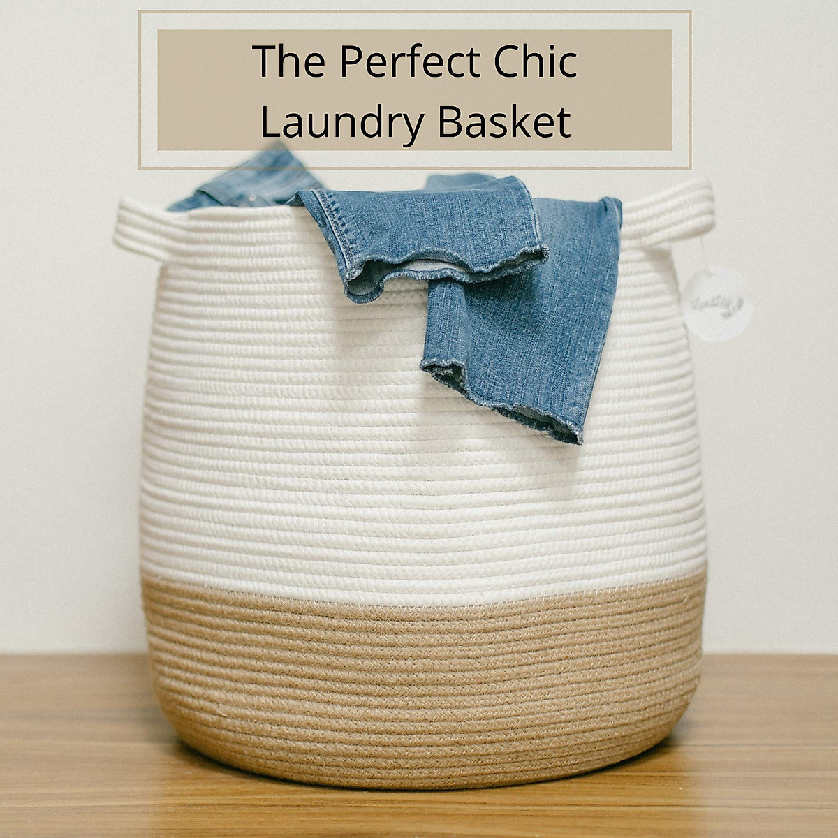Large Blanket Basket for Living Room - Decorative Woven Baskets for Storage, Cotton Rope Baskets for Storage 16”x18”, Round Basket, Tall Laundry Hamper Basket, LuxiLily Baskets