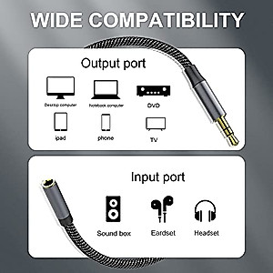 MOSWAG 3.5mm Extension Cable 6.6FT/2Meter Audio Male to Female Stereo Extension Adapter Nylon Braided Cord Compatible for Home/Car Stereos Smartphones Headphones Tablets Media Players and More