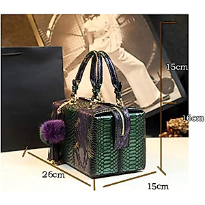 Shirt Luv Genuine Leather Women's Snake Pattern Handbags Chain Shoulder Crossbody Purses Box Top Handle Satchel Bags (Purple)