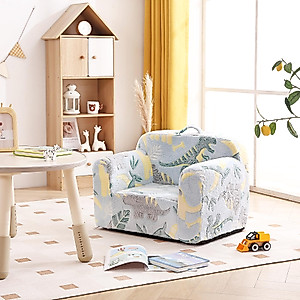 Tiita Kids Sofa, Children Couch with Carrying Handle & Side Pockets, Kids Foam Chair, Toddler Armrest Chair, Lightweight Children Sofa Chair, Kids Read Sofa for Girl or Boy (Grey Dinosaur)