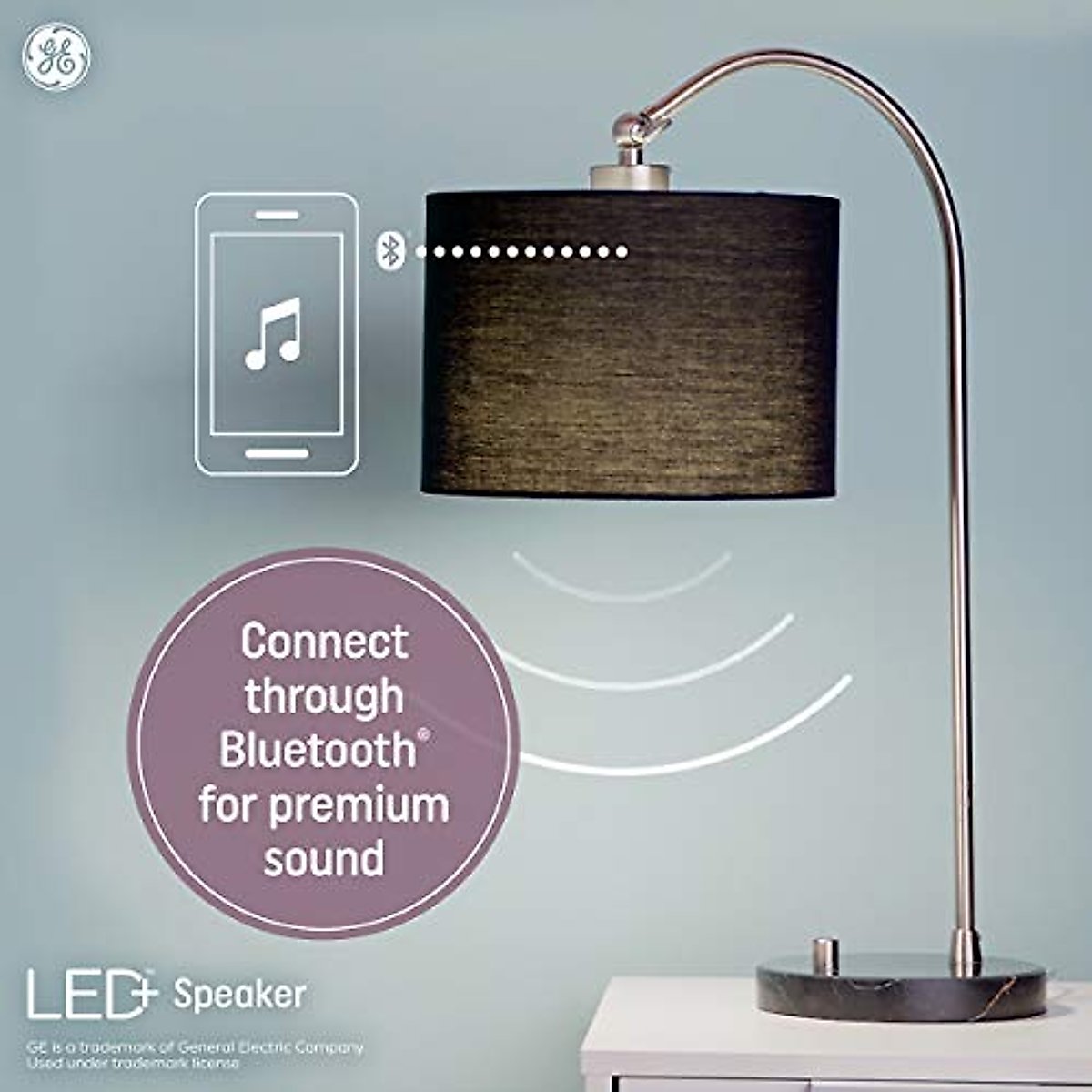 GE LED+ Color Changing Speaker LED Light Bulb with Remote, Multicolor + Warm White, A21 Standard Bulb