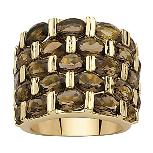 PalmBeach Yellow Gold-plated Round Genuine Smoky Quartz Five Row Ring Sizes 5-10 Size 8