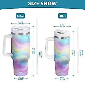 KEEPREAL 30 oz Rainbow Ice Cream Swirl Tumbler with Handle, Insulated Sports Water Bottle with Lid and Straw, Thermal Stainless Steel Travel Coffee Mug Cup #171