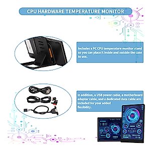 Gugxiom 3.5" Computer Temp Monitor, 320×480 IPS Full Viewing Angle 360° Rotatable PC Temperature Display Screen, CPU Hardware Temperature Monitor for Windows Only