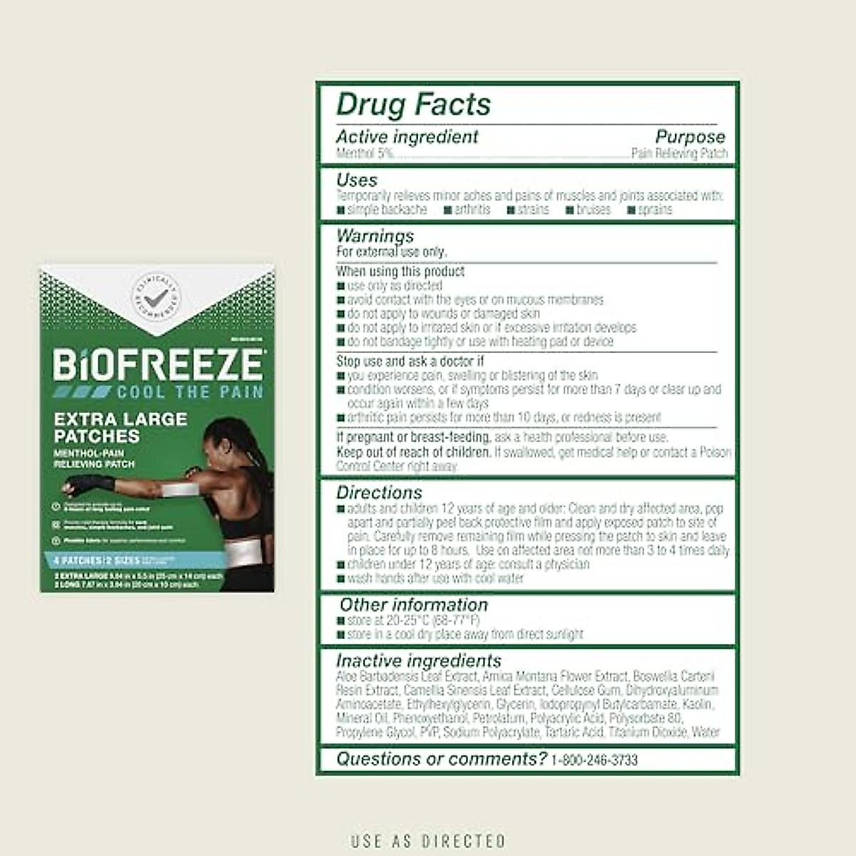 Biofreeze XL Patches Menthol Pain Relieving Patches (4/Box) 2 Sizes Up To 8 Hours Of Long Lasting Pain Relief Of Sore Muscles, Arthritis, Simple Backaches, And Joint Pain (Packaging May Vary)
