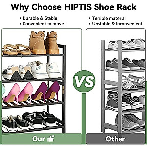 HIPTIS Shoe Rack, 4-Tier Wood Shoe Shelf , Stackable Foldable Freestanding Storage Organizer Shoe Stand for Entryway, Hallway，Bedroom and Closet，27 x 11 x 27 inch