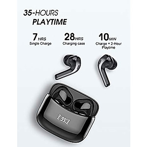 Tiksounds Wireless Earbuds, Bluetooth Headphones with Microphone, IPX7 Waterproof, 35H Playtime with LED Power Display, High-Fidelity Stereo Earphones for Sports and Work (Black)