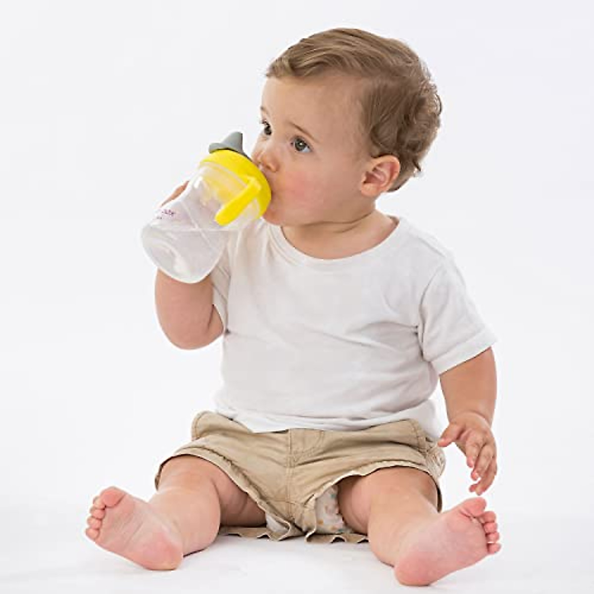 b.box Bottle to Cup Transition Pack - Includes 4 Lids (Nipple, Spout, Straw, Training Cup Lid), BPA-Free, Dishwasher-Safe, Ages 4+ Months (Lemon, 8oz)