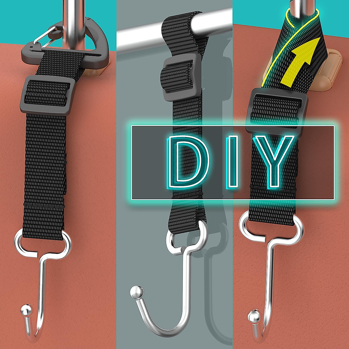 QUIDAOSO Car Purse Holder Hook, Car Seat Headrest Hooks for Purses and Bags Cute, Metal Adjustable Hidden Hooks for Handbag, Hanger Storage Organizer, Heavy Duty 100 lbs. (P1)