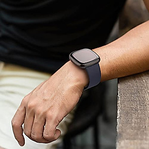 3 Pack Silicone Bands for Fitbit Sense Bands Fitbit Versa 3 Bands Women Men, Classic Soft Sport Bands Replacement Wristbands for Fitbit Sense/Versa 3 Smart Watch (Black/Navy Blue/Gray, Large)