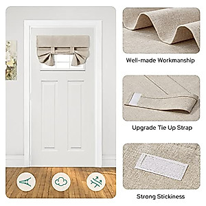 HOMEIDEAS Linen French Door Curtains, Privacy Small Door Window Curtains, 26 X 20 Inch French Door Shades for Front Door, Thermal Insulated Door Window Covering Tie Up Shades, Natural, 1 Panel