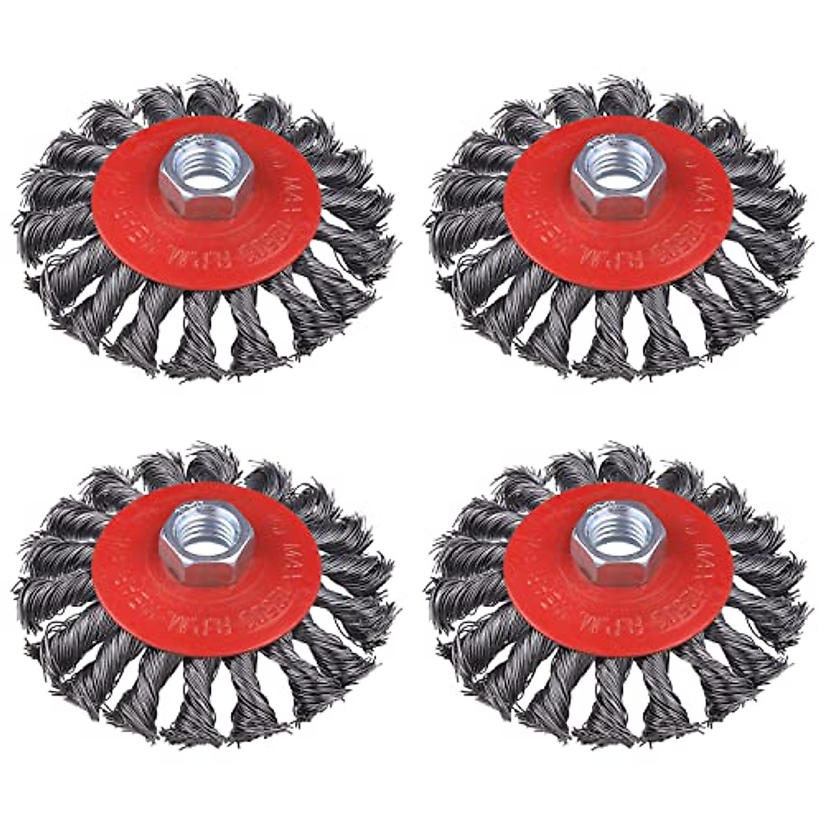 WENORA 4 Pack 4 Inch Twist Knotted Wire Wheel Brush for Angle Grinder with 5/8 Inch-11 Threaded Arbor, for Heavy-Duty Conditioning for Various Metals