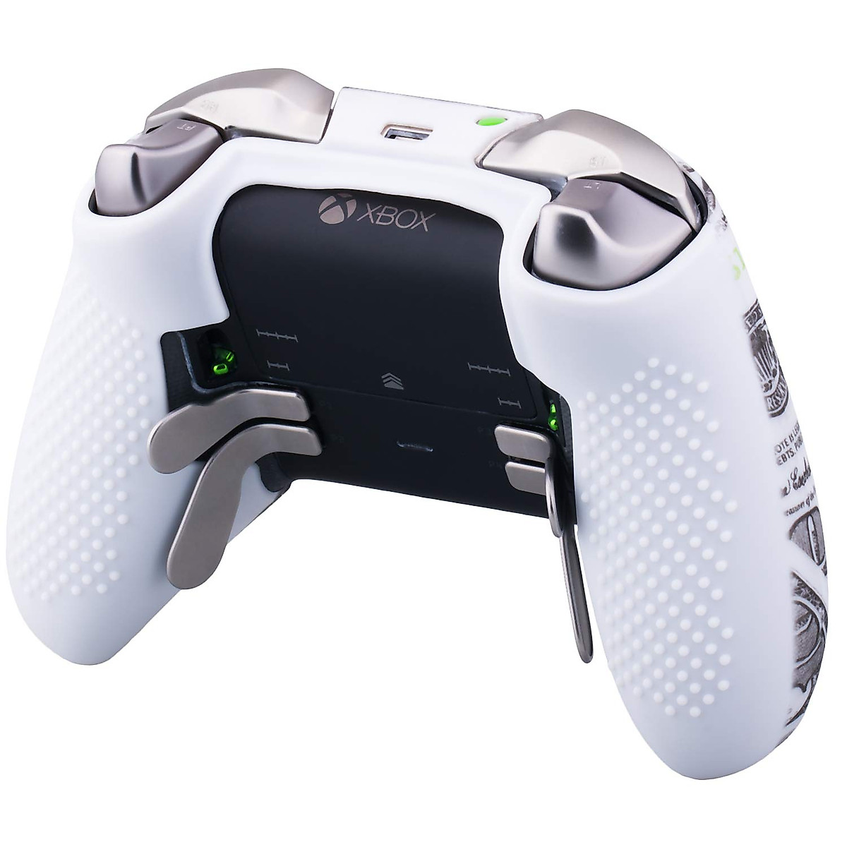 9CDeer 1 x Protective Customize Transfer Print Silicone Cover Skin US Dollars + 6 Thumb Grips Analog Caps for Xbox Elite Wireless Controller Compatible with Official Stereo Headset Adapter