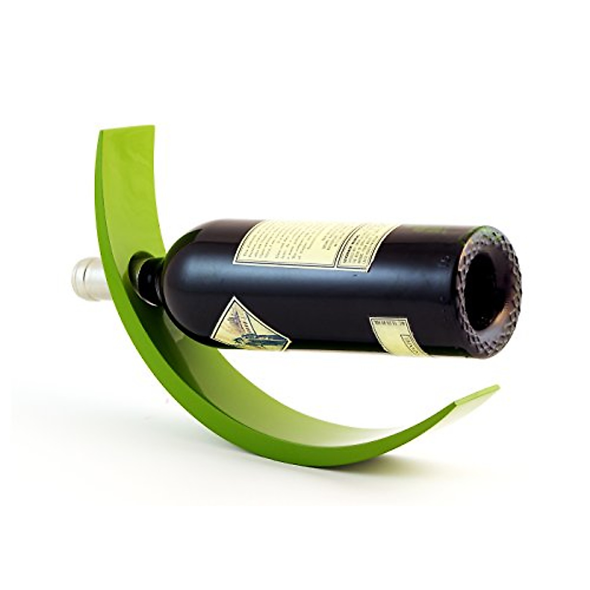 ARC Lacquer Wood Wine Bottle Holder - Balances Wine in The Air, Green