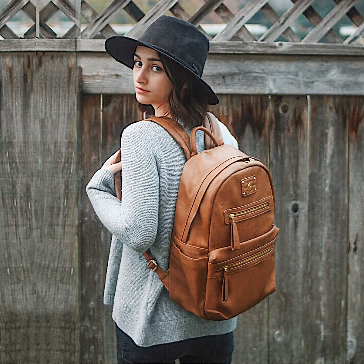 miss fong Small Diaper Bag Leather Diaper Bag Backpack Baby Diaper Bag, Baby Bag for Travel, Baby Diaper Bags, Small Diaper Bag with 7 Pockets Diaper Bag Organizer USB Charger & 2 Insulated Pockets