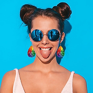 Vosach Earrings For Women Rainbow Vortex, Colorful Rainbow Geometric Stripes Lines Swirl Fashion Leather Teardrop Earrings Lightweight Earrings For Women Friends Bridal